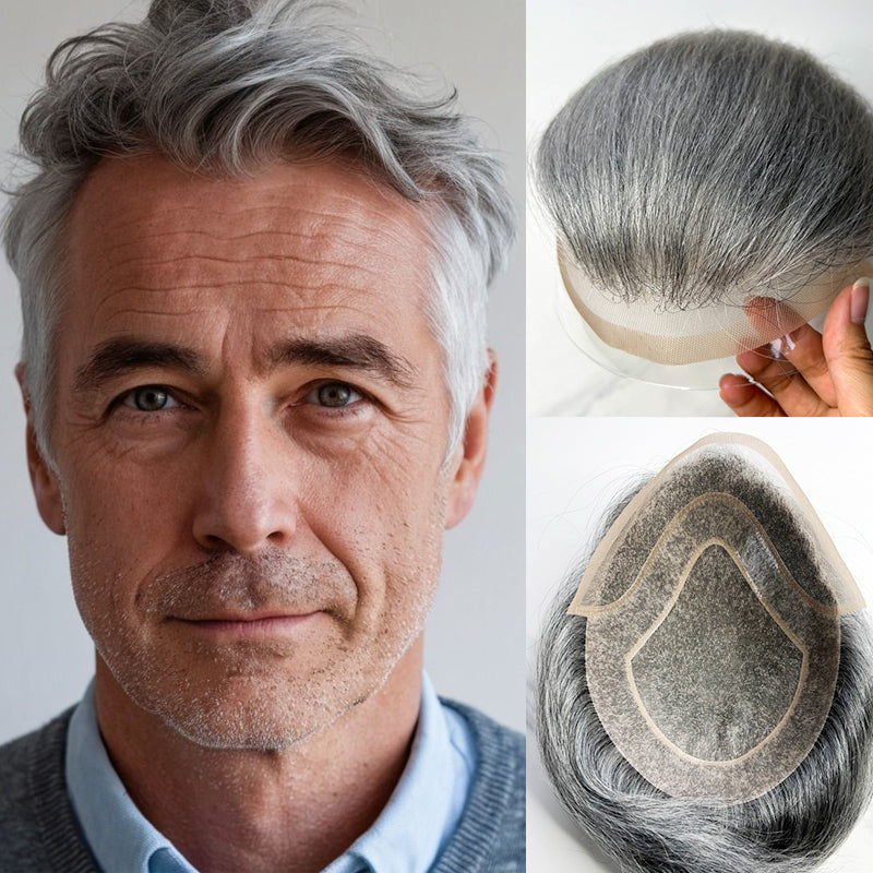 Mono with 0.08MM PU around Base High Quality Toupees For Men Human Hai ...